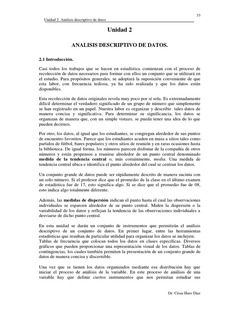 Unidad 2. Analisis Descriptivo de Datos | PDF