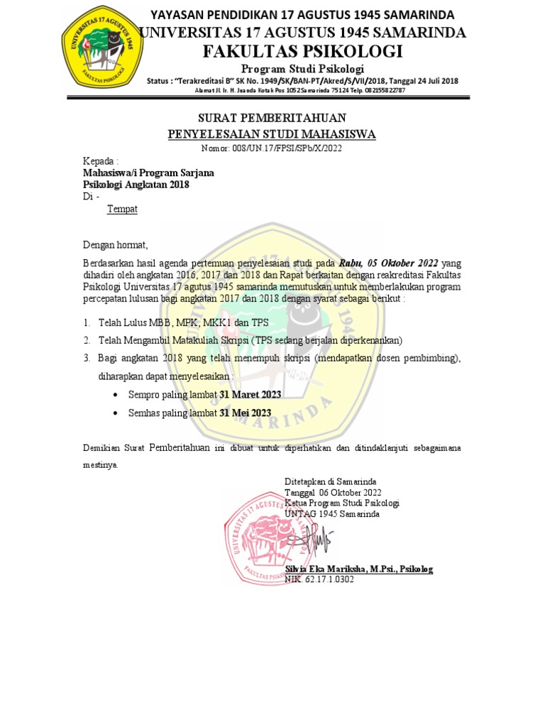Surat Pemberitahuan Studi Mahasiswa 2018 | PDF Surat Pemberitahuan Studi Mahasiswa 2018 | PDF