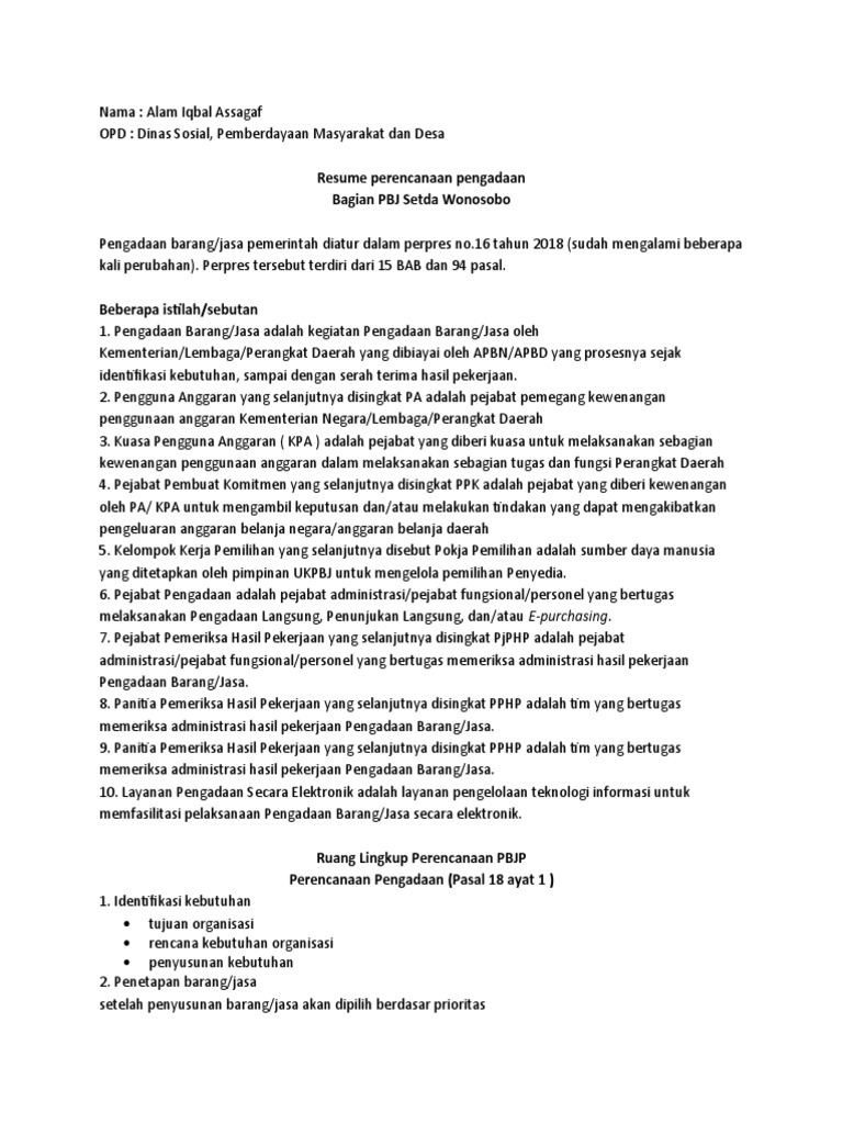 RESUME PENGADAAN BARANG (Tulis Tangan) | PDF