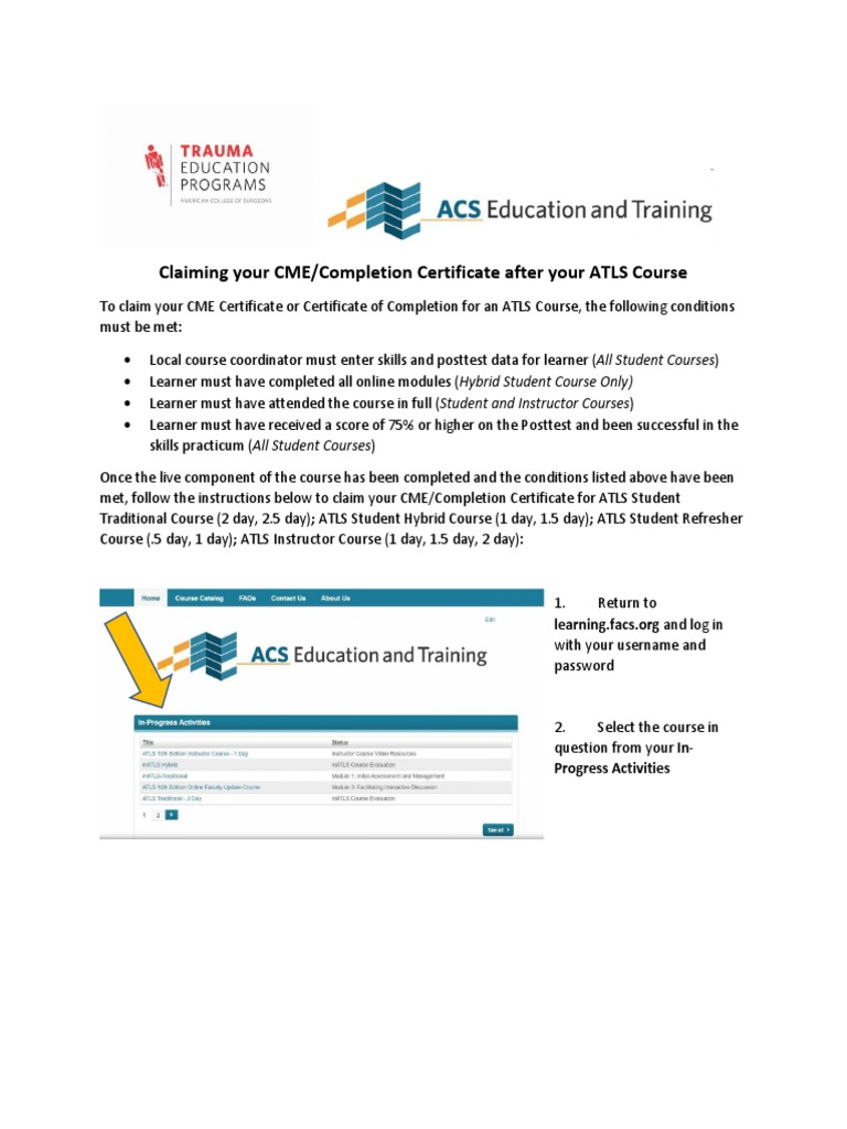 CME Certificate Completion Instructions ATLS 10.14.2020 | PDF