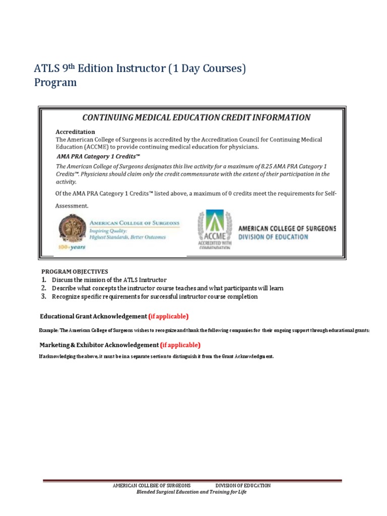 ATLS 9th Edition Faculty Manual Instructor 1 Day Packet | PDF | Surgery ...
