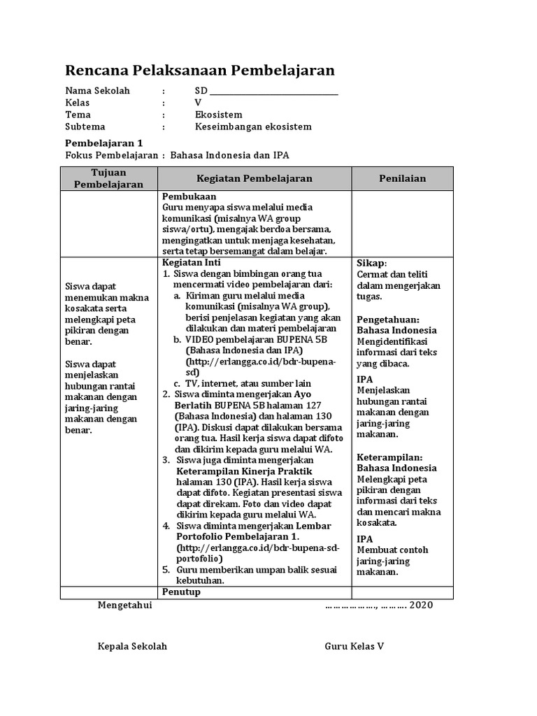 RPP BUPENA Kelas 5 Tema 5 Sub 3 | PDF | Karier & Perkembangan