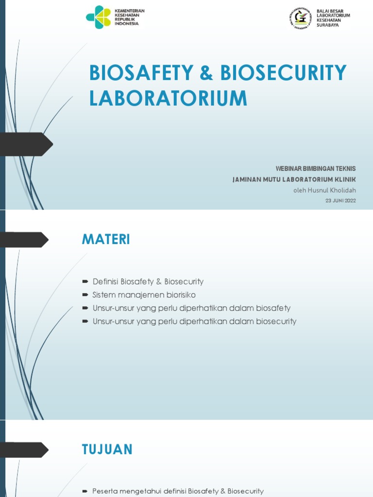 Materi BIOSAFETY & BIOSECURITY LABORATORIUM BBLK Surabaya | PDF