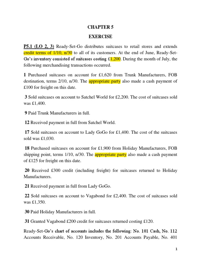 PA Chapter5 Exercise | PDF | Payments | Merchandising