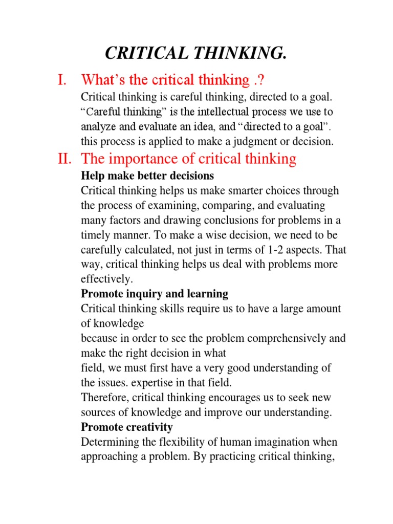 Summary Critical Thinking Pdf Critical Thinking Thought