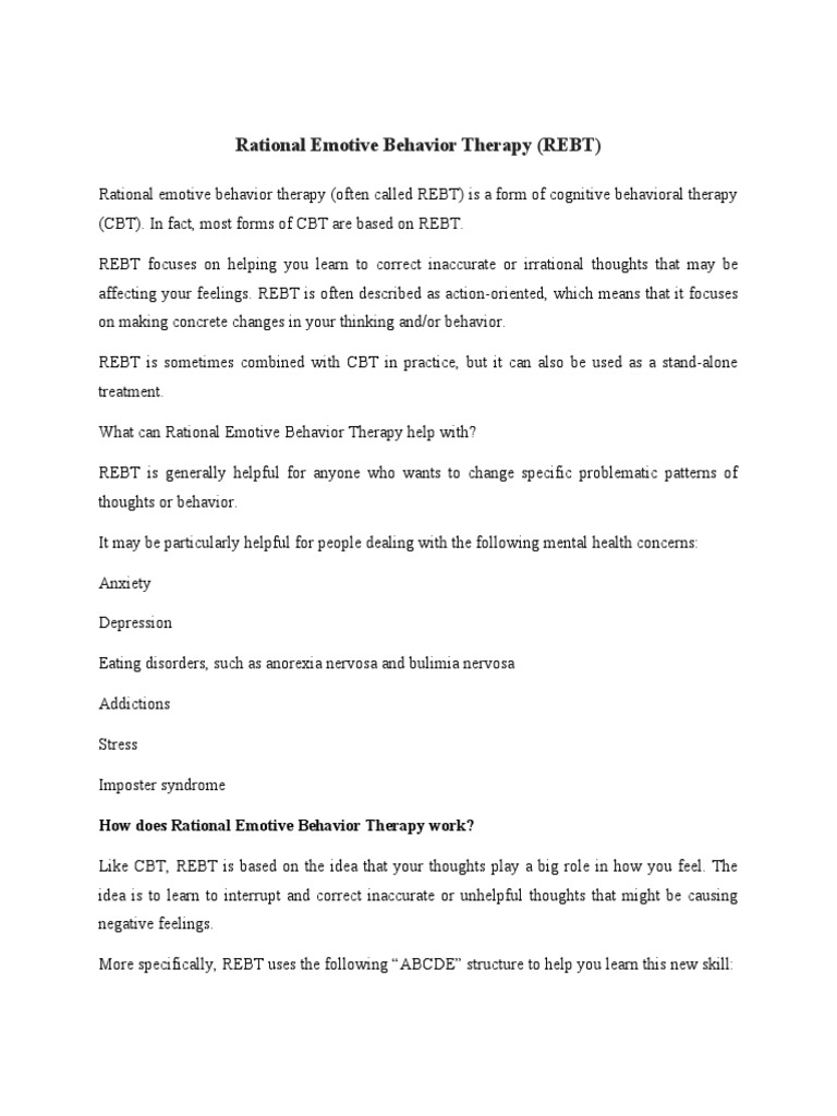 Rational Emotive Behavior Therapy | PDF | Rational Emotive Behavior ...