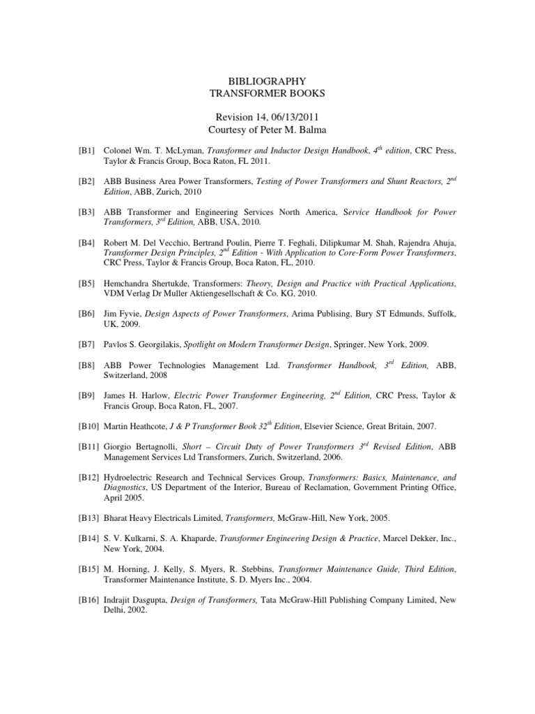 Comprehensive Transformer Bibliography | PDF | Transformer | Electricity