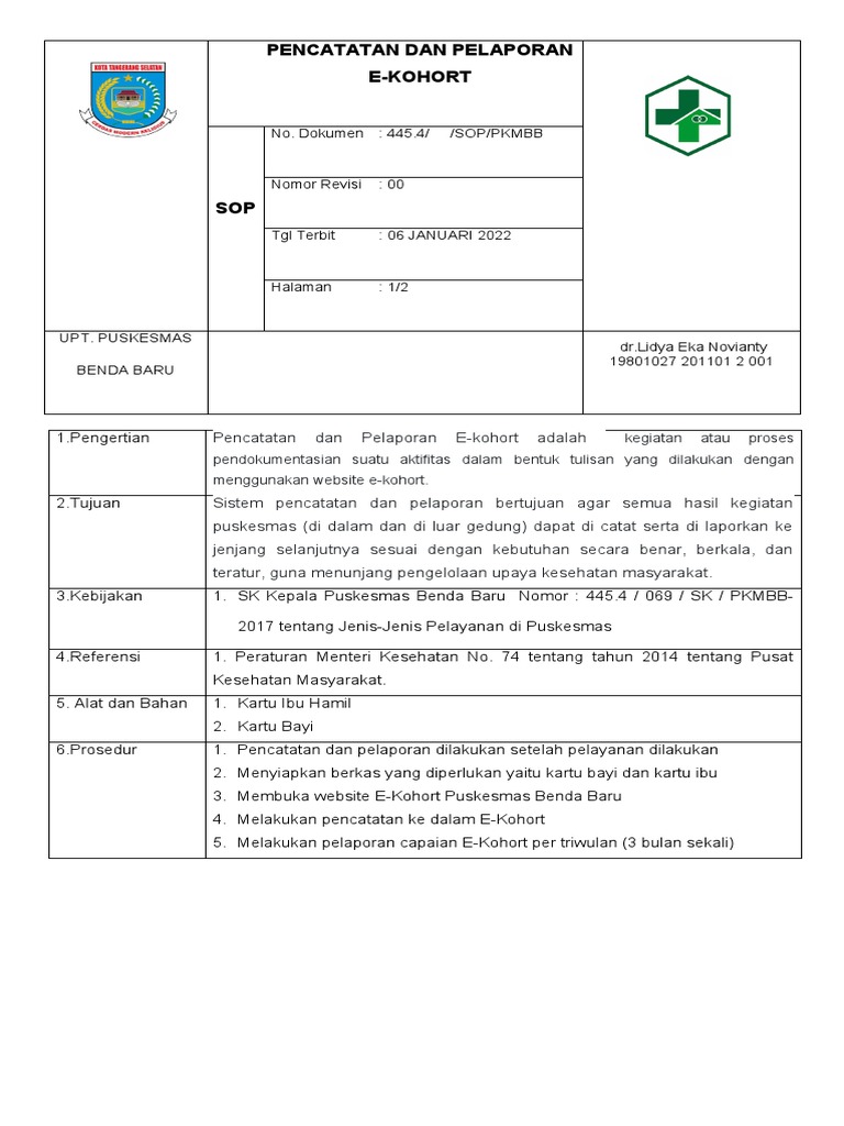 E-Kohort Puskesmas Benda Baru | PDF