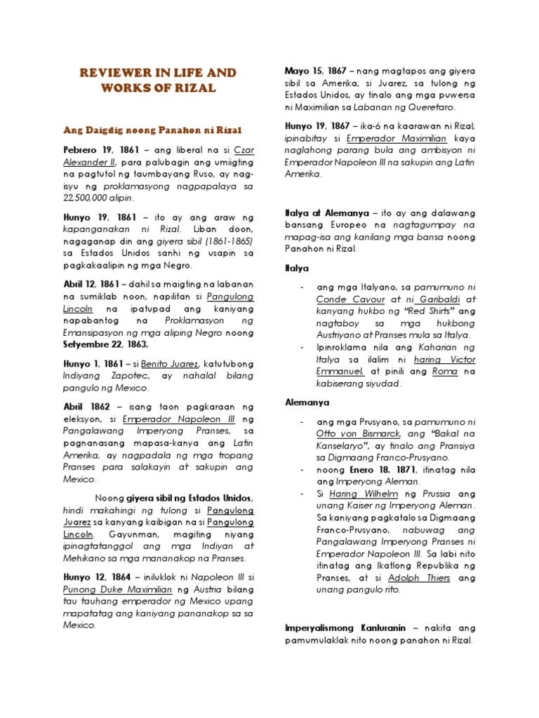 Life and Works of Rizal Set A | PDF