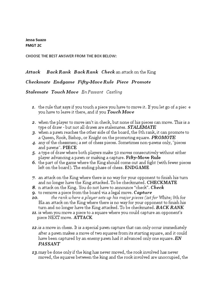 Chess Pre Test | PDF | Chess | Chess Strategy