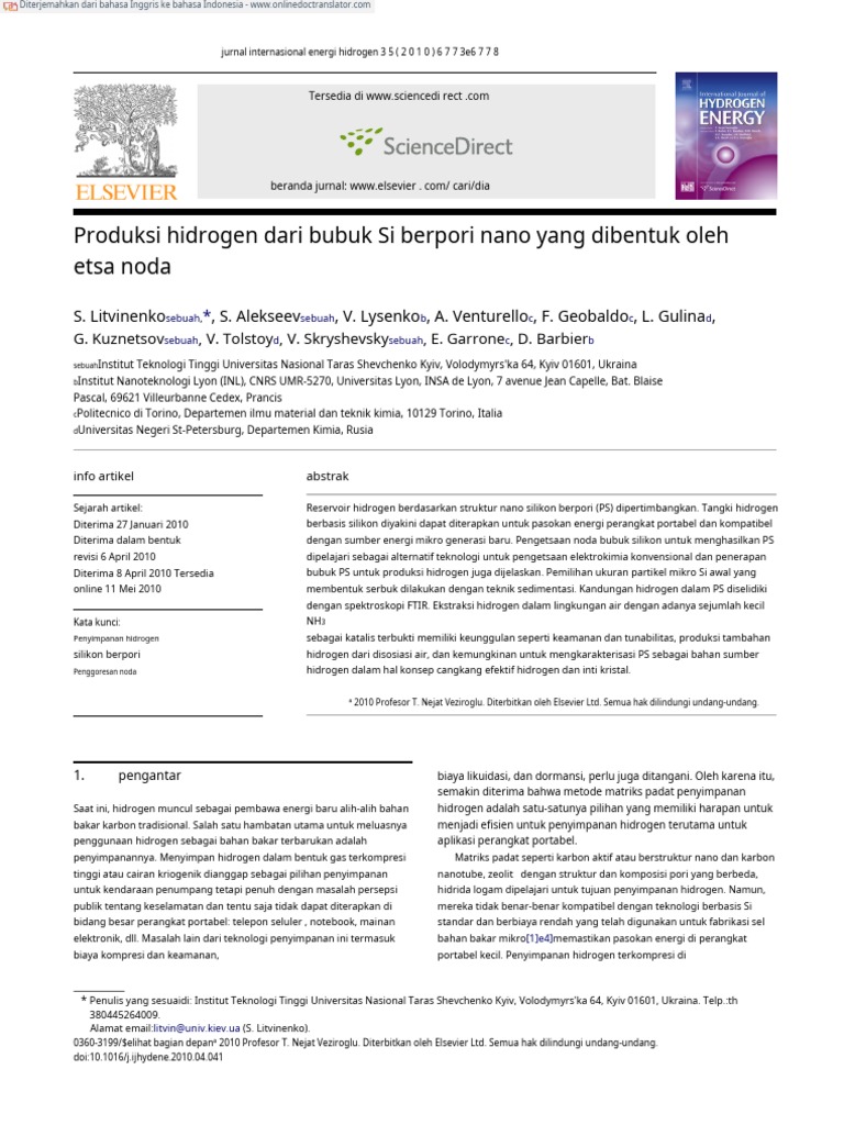Hydrogen Production From Nano-Porous Si Powder Formed by Stain Etching ...