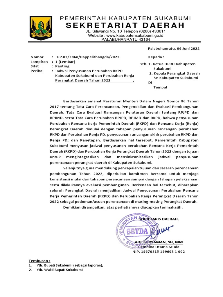 Surat Edaran Perubahan RKPD 2022 - Revisi | PDF