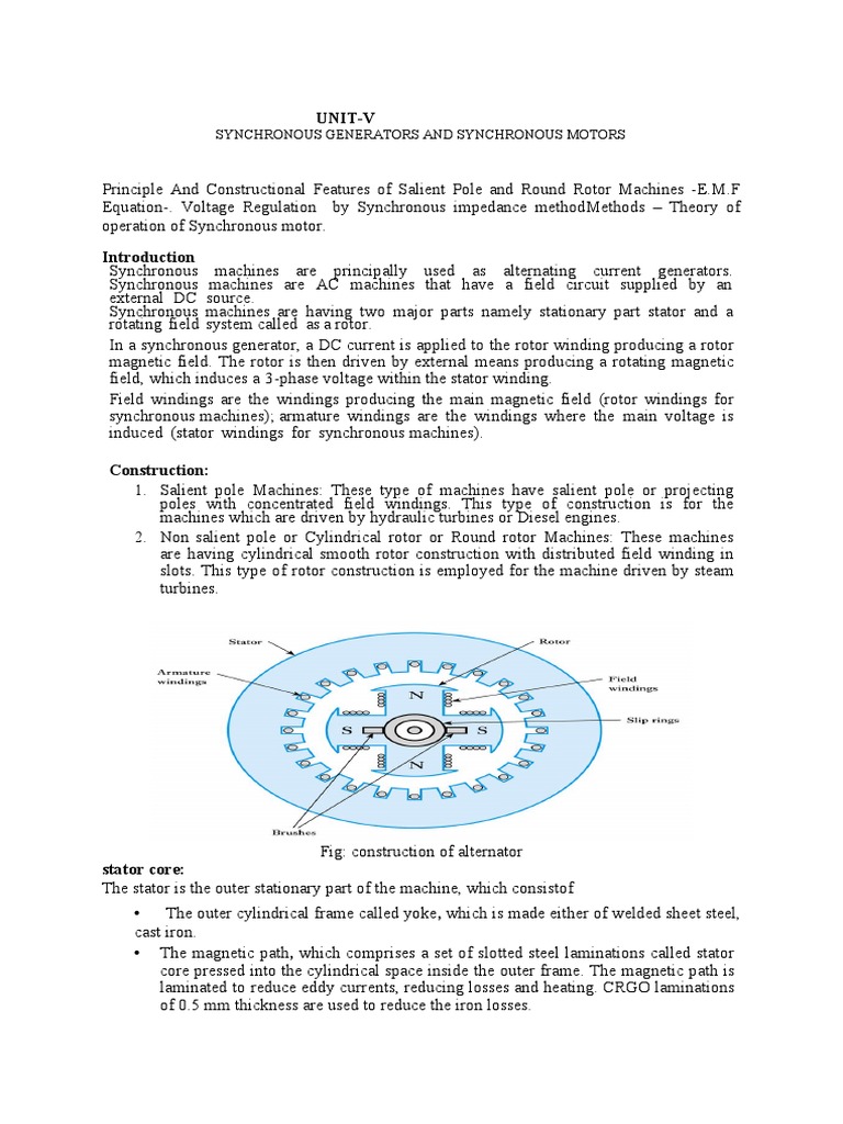 Unit-V: Synchronous Generators and Synchronous Motors | PDF | Electric Motor | Electromagnetic ...