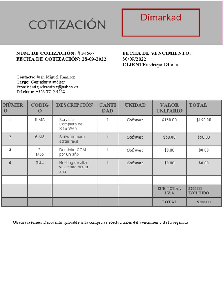 Formato de Cotizacion en Word | PDF