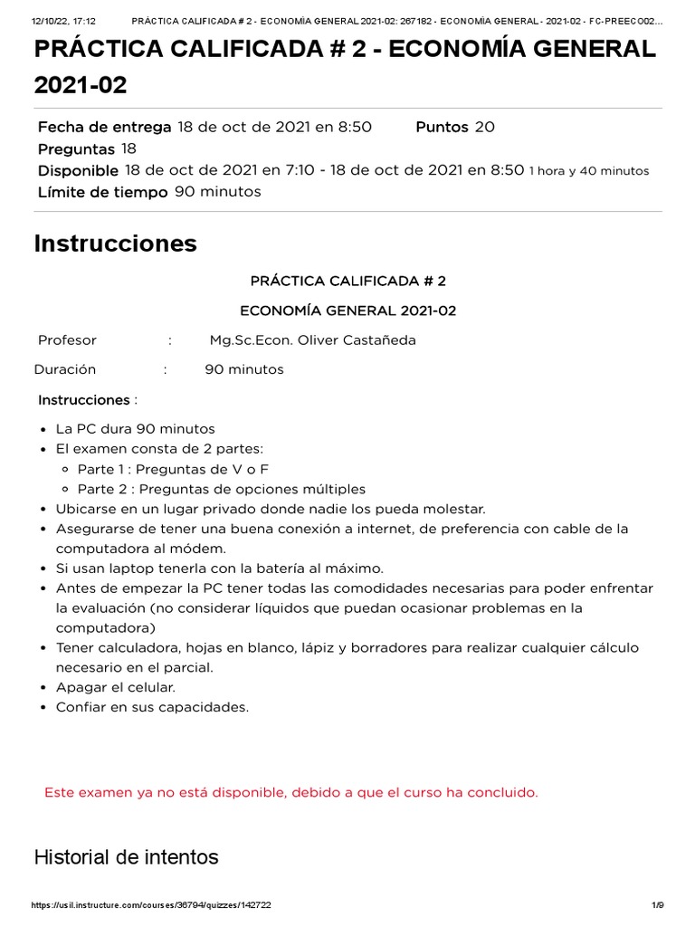 Práctica Calificada # 2 - Economía General 2021-02 - 267182 - Economía General - 2021-02 - Fc ...
