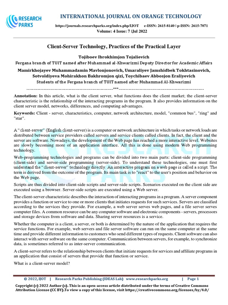 Client-Server Technology, Practices of The Practical Layer | PDF | Client–Server Model ...