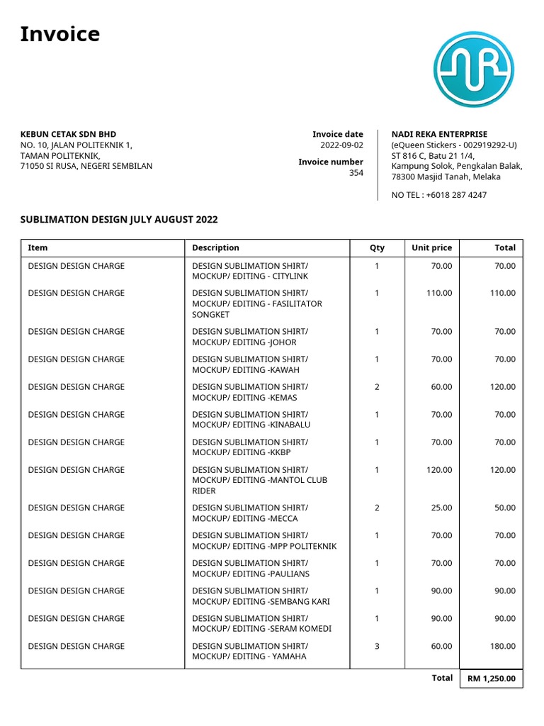 Invoice 354 - Kebun Cetak SDN BHD | PDF | Receipt | Market (Economics)