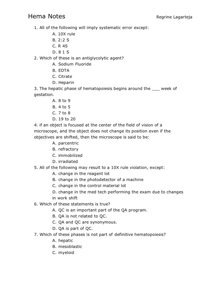 Hema Notes | PDF | Haematopoiesis | Red Blood Cell