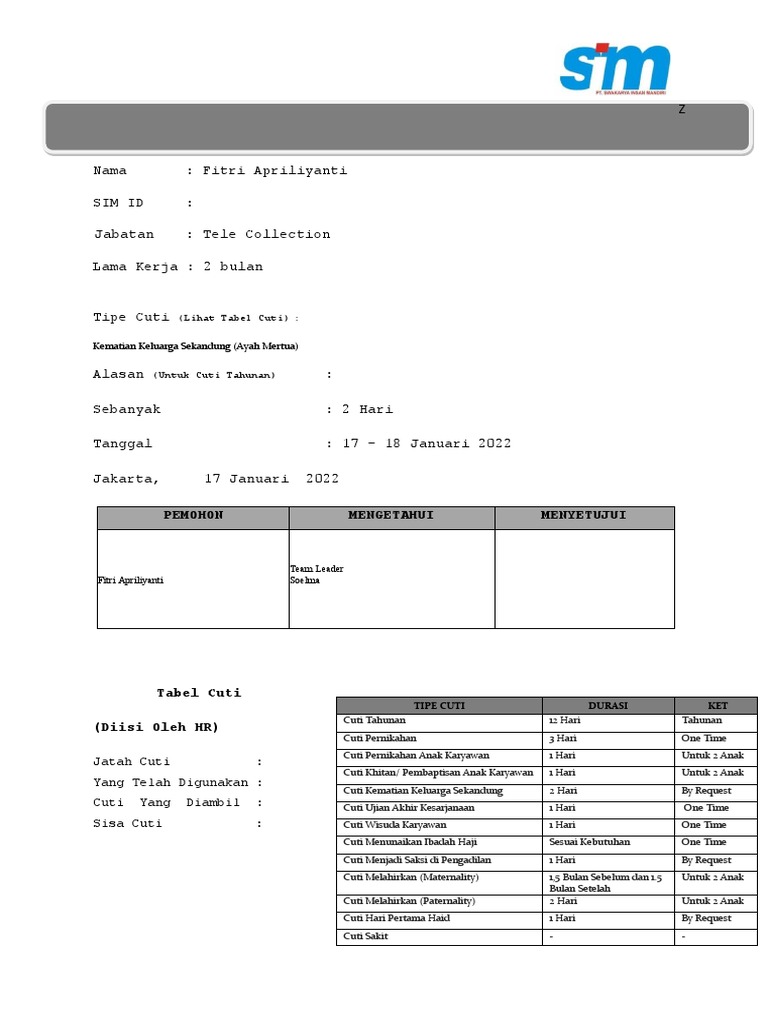 Formulir Cuti Karyawan | PDF