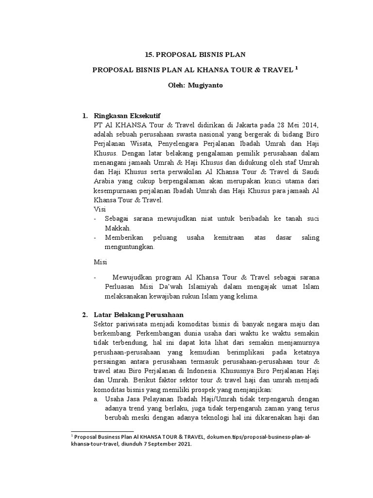 Proposal Bisnis Al Khansa Tour & Travel | PDF