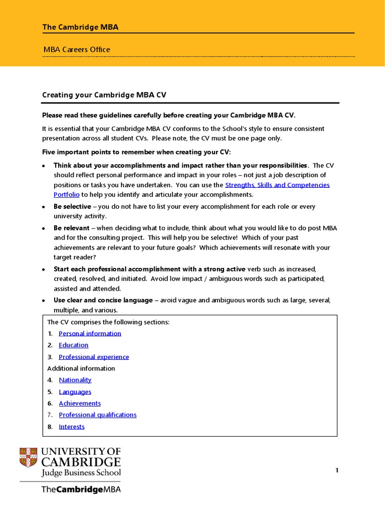 2020 Cambridge Mba CV Guidelines | PDF | Renminbi | Economies
