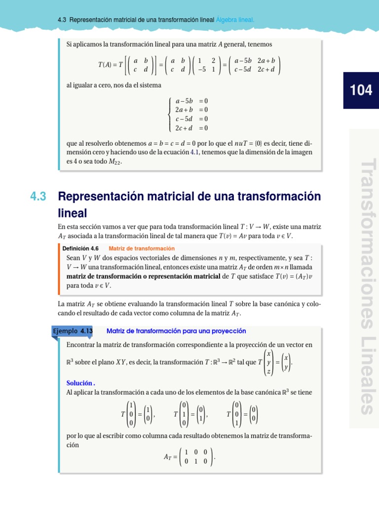 5.3 Representacion Matricial | PDF | Matriz (Matemáticas) | Mapa lineal