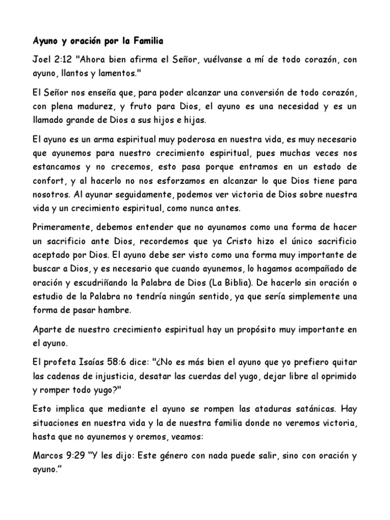 Ayuno Y Oración Por La Familia Pdf Adán Y Eva Oración