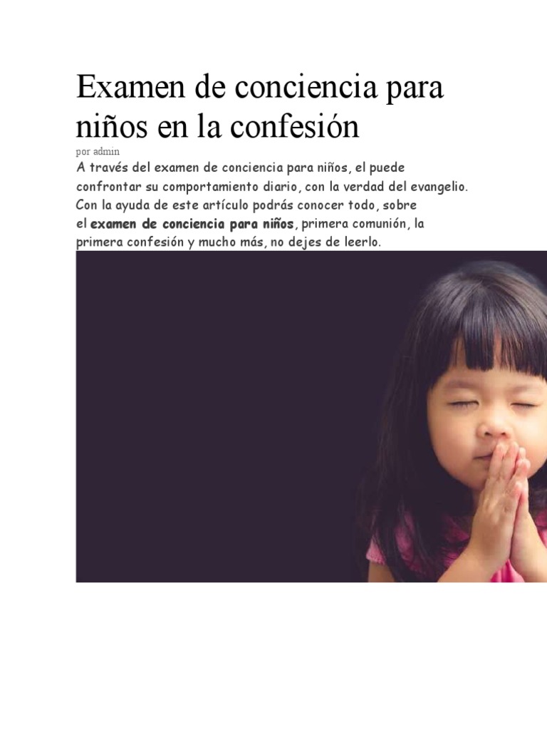 Examen de Conciencia Infantil Católico | PDF | eucaristía | Pecado