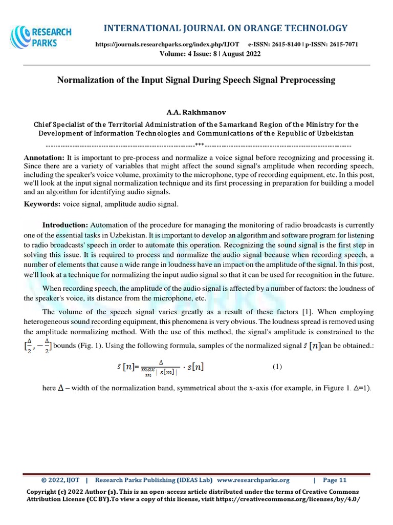 Normalization Of The Input Signal During Speech Signal Preprocessing Pdf Amplitude Open Access