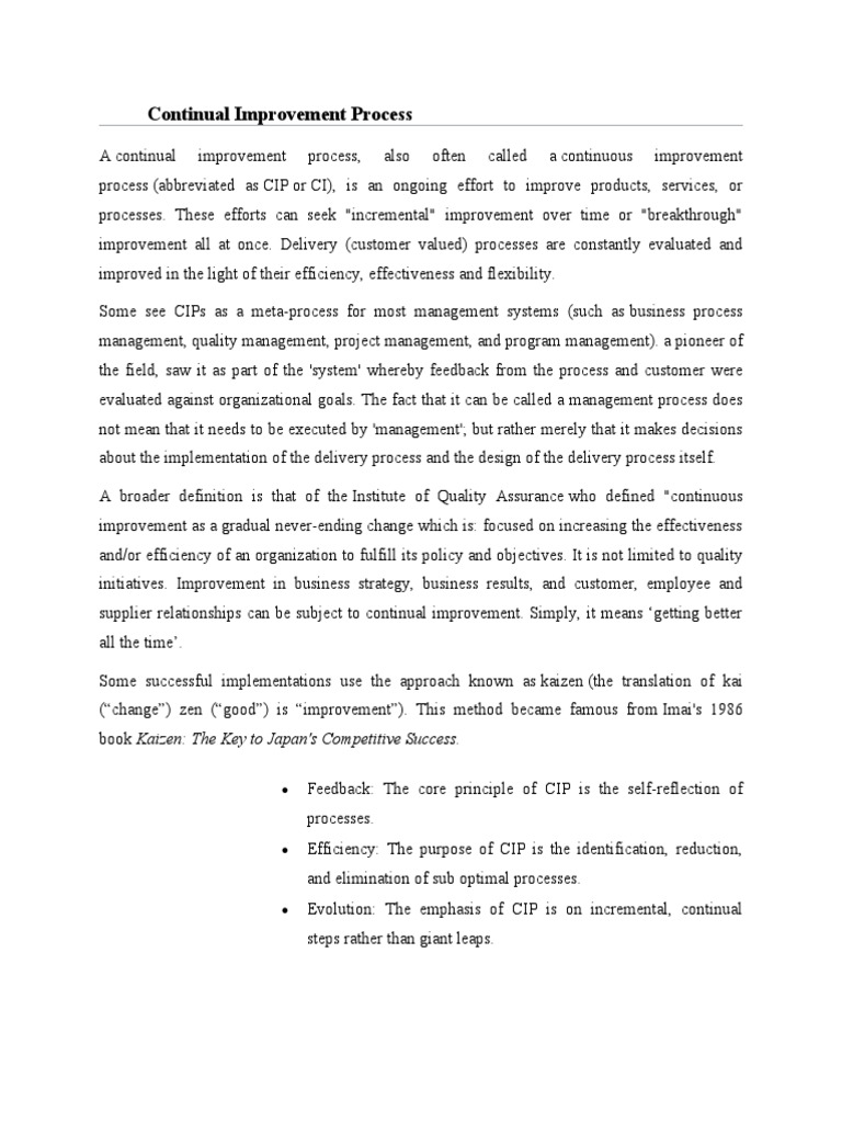 Continual Improvement Process-1 | PDF | Production And Manufacturing | Leadership