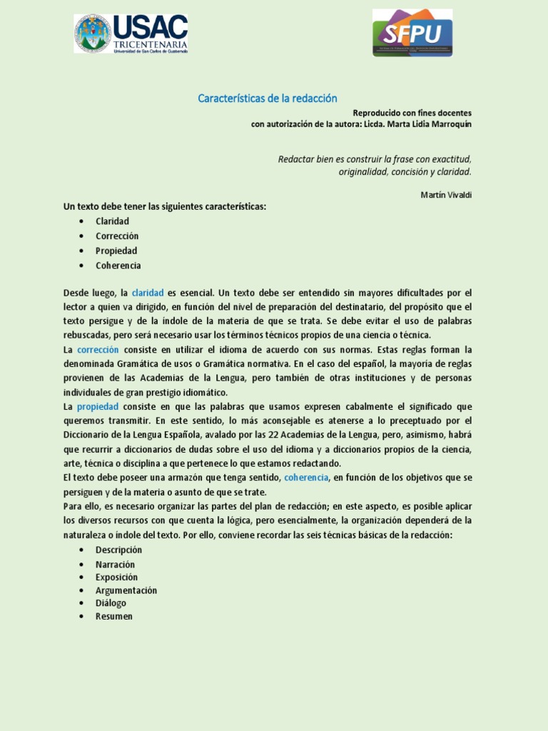 Características de La Redacción | PDF | Oración (Lingüística) | Narración