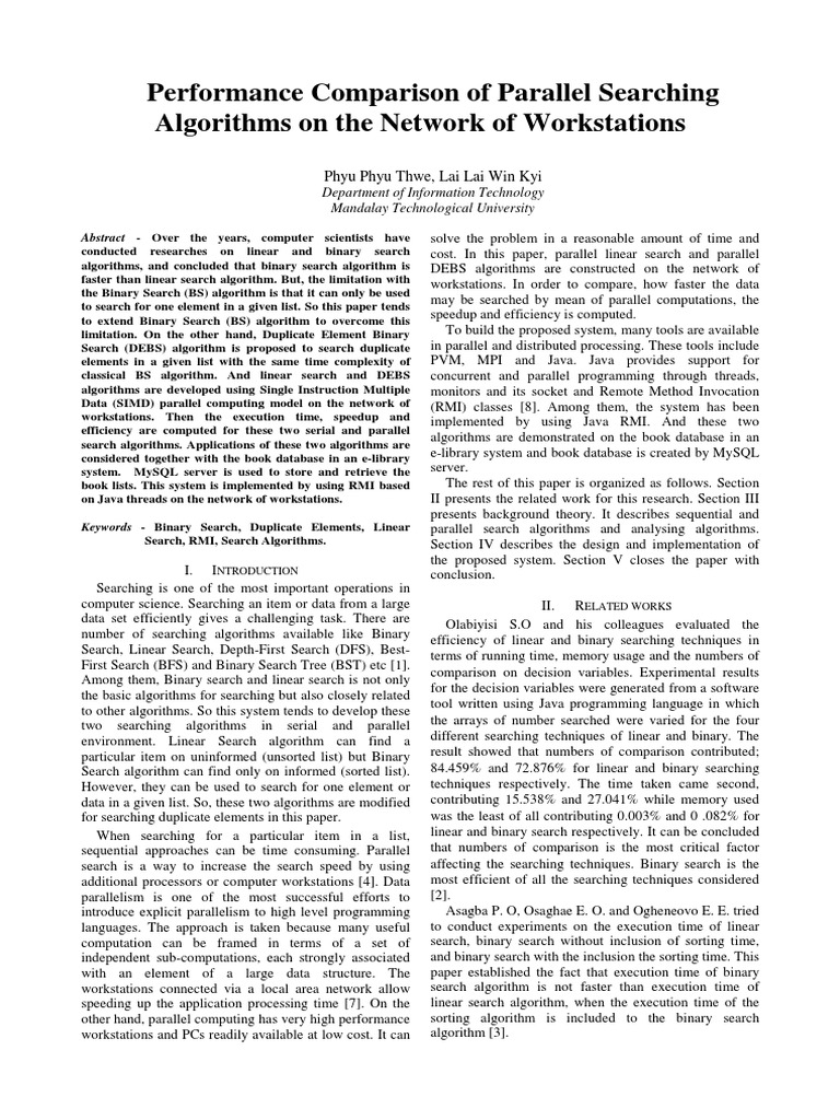 Performance Comparison of Parallel Searching Algorithms On The Network ...