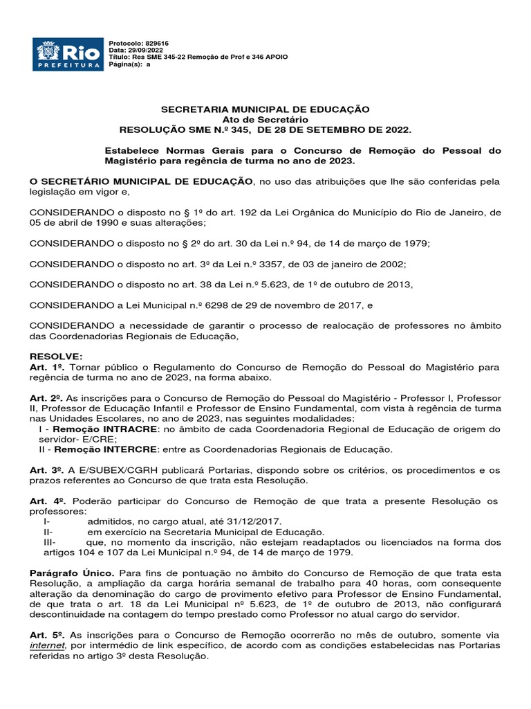 Resolucao 345 Remocao | PDF