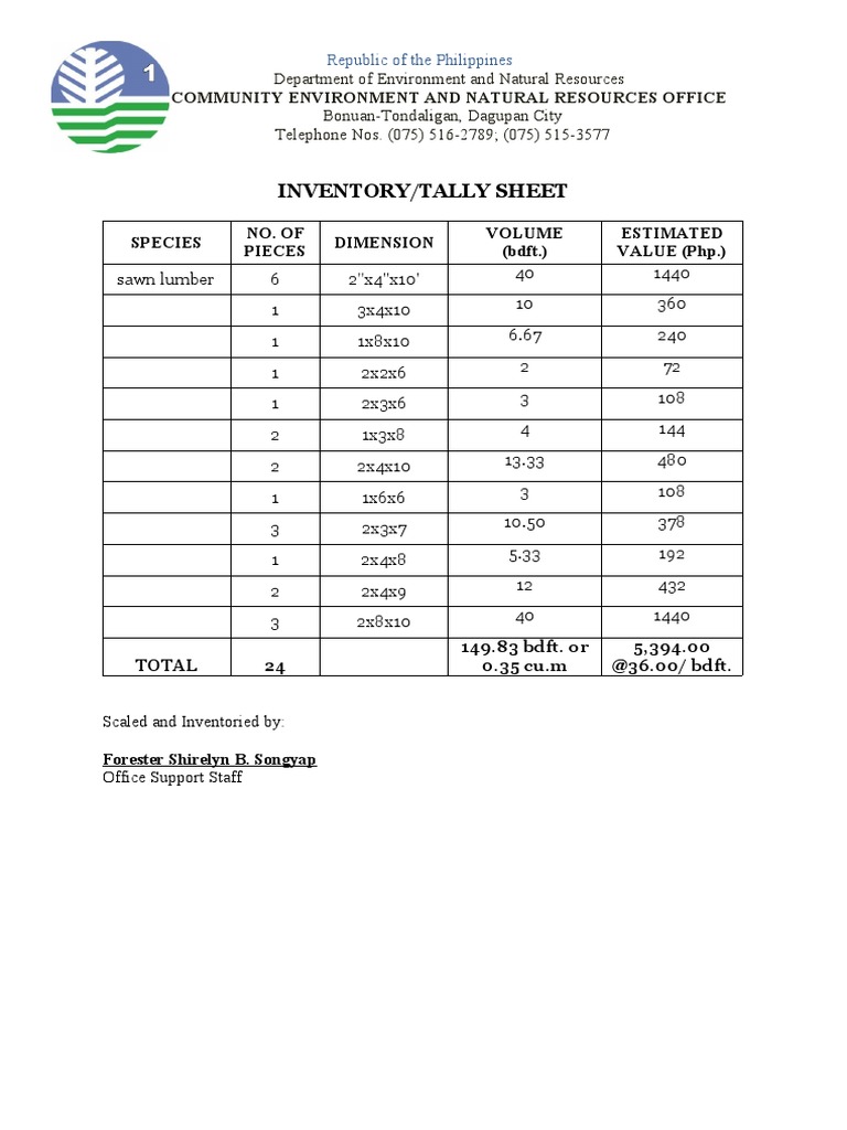 Tally Sheet | PDF