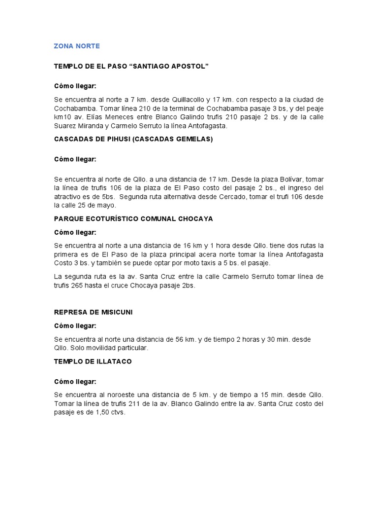 Atractivos de Quillacollo | PDF | Transporte | Transporte público