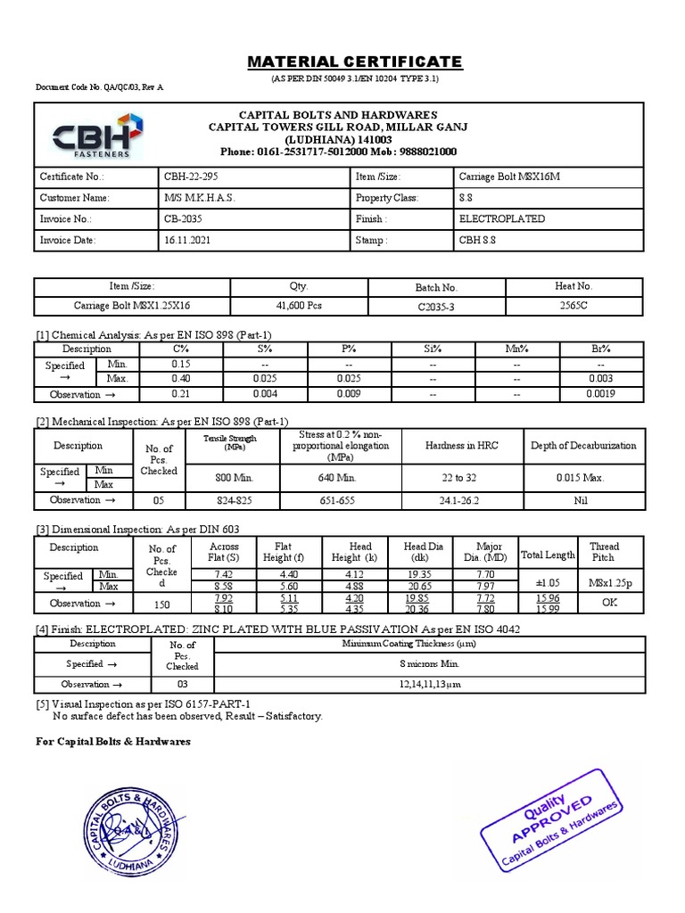 CBH-22-295 DIN 603 CB M8 X 16 BTZP 8.8 | PDF | Screw | Metalworking