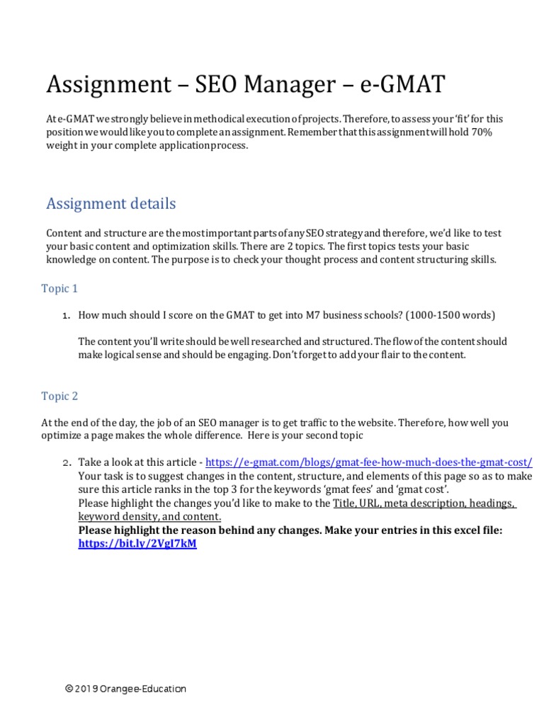 E GMAT Assignment SEO Manager | PDF | Search Engine Optimization | Thought
