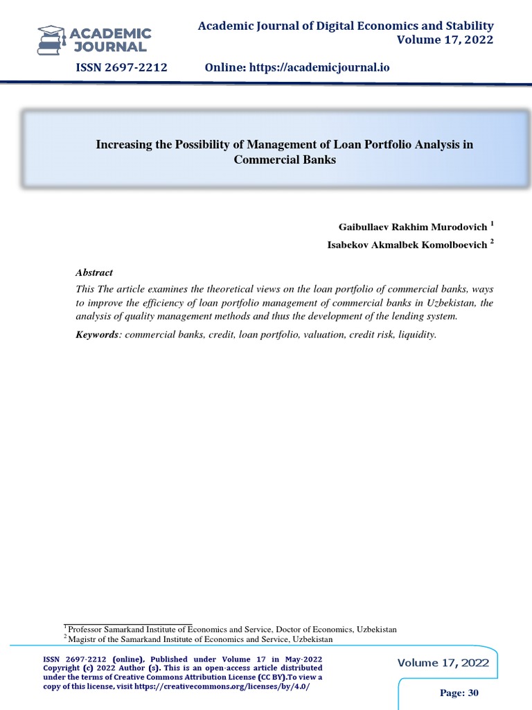 Increasing The Possibility of Management of Loan Portfolio Analysis in ...