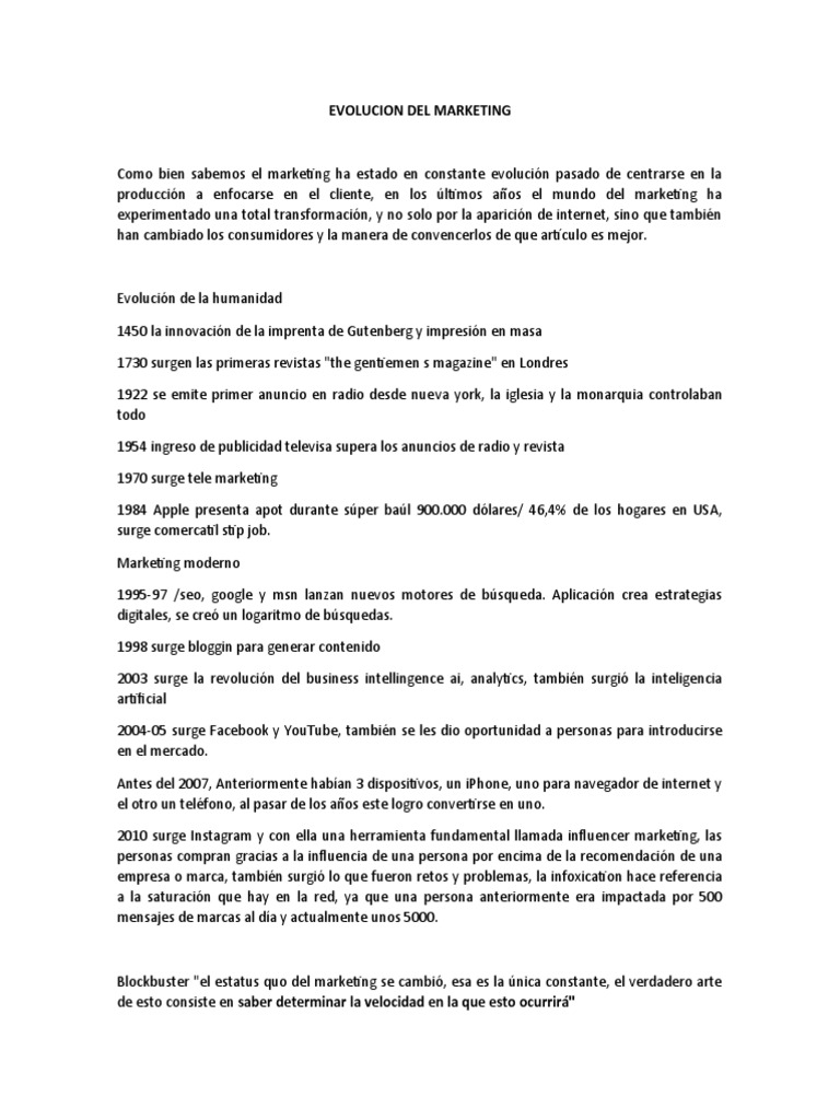Evolucion de Marketing | PDF