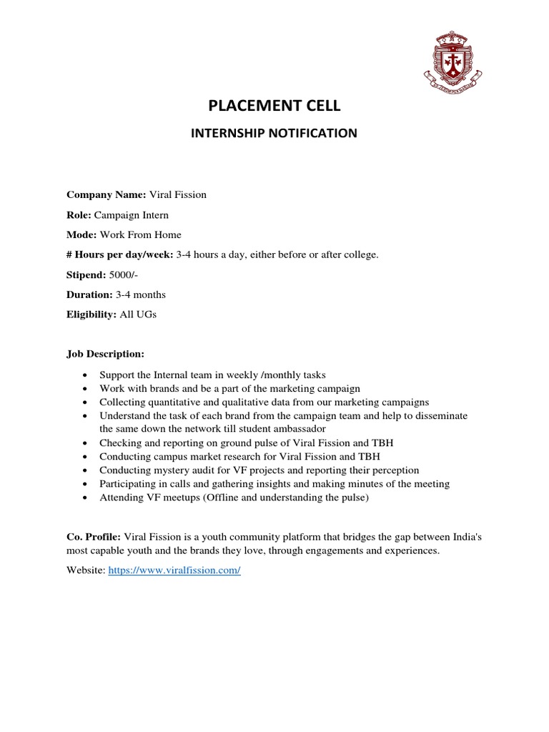 Viral Fission Internship Opportunity | PDF | Career & Growth | Business