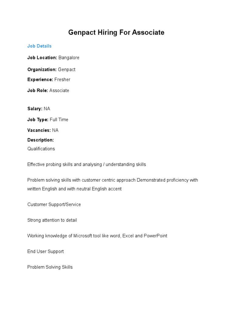 Genpact Hiring For Associate | PDF | Career & Growth