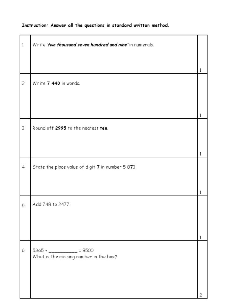 Instruction: Answer All The Questions in Standard Written Method | PDF