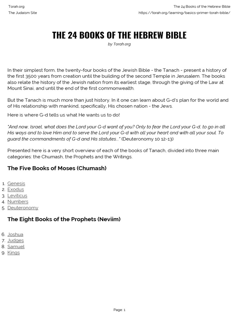 The 24 Books of The Hebrew Bible | PDF