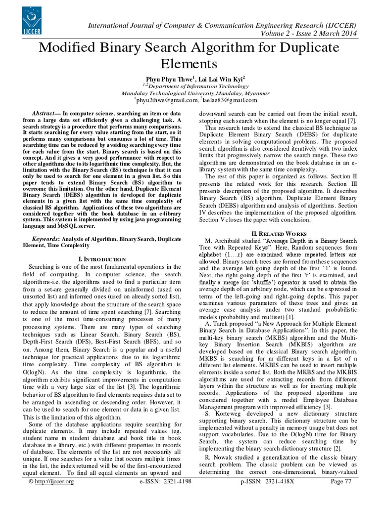 Modified Binary Search Algorithm For Duplicate Elements Pdf Algorithms And Data Structures 5246