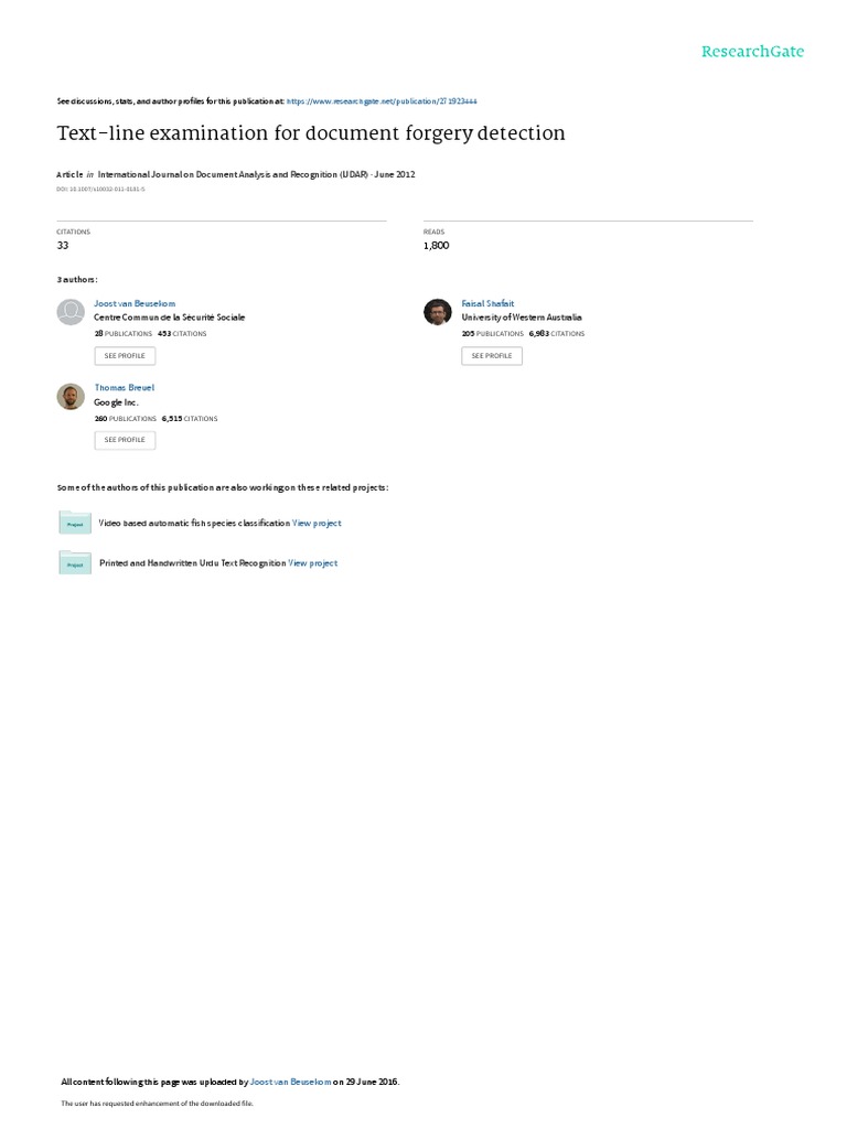 Text-Line Examination For Document Forgery Detection - 2013 | PDF ...