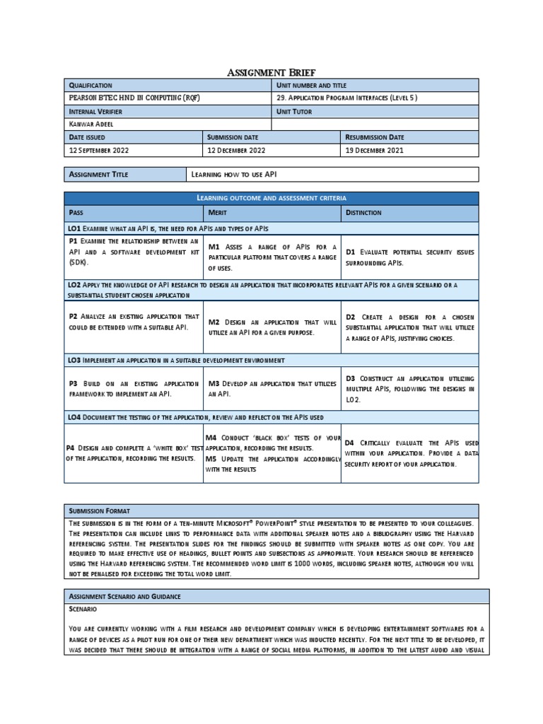 Assignment Brief Unit 29 Application Program Interfaces Sep 2022 | Download Free PDF ...