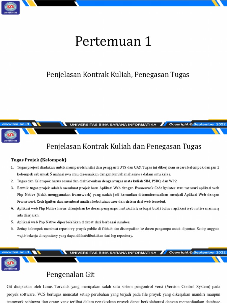 Pertemuan 1: Penjelasan Kontrak Kuliah, Penegasan Tugas | PDF