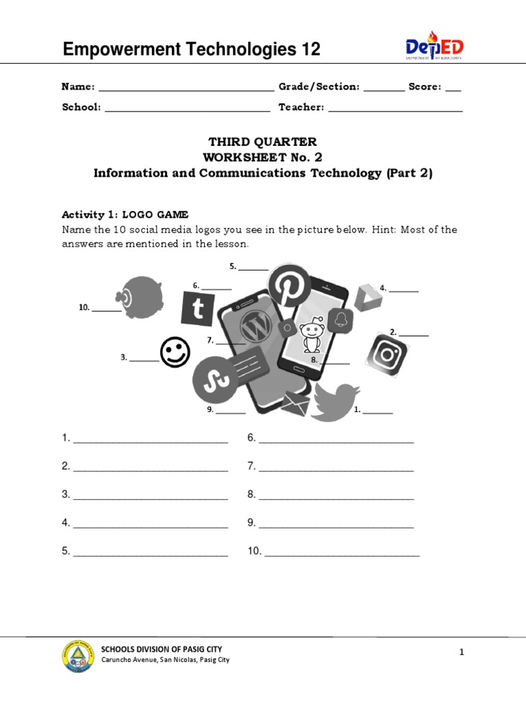 ICT Worksheet: Social Media & Venn Diagram | PDF | Social Media ...