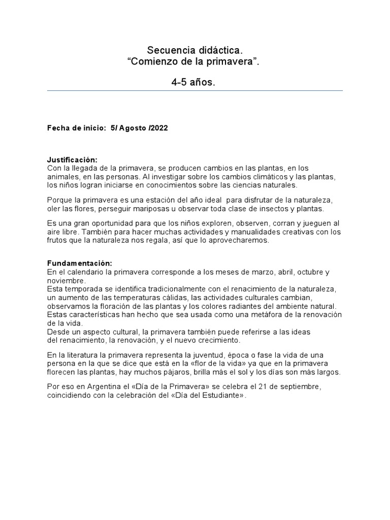 Secuencia Didáctica. Primavera | PDF | Temporada de primavera)