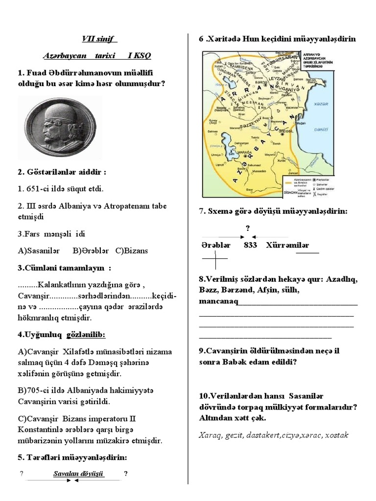 AZERBAYCAN TARİXİ KSQ 1 A Ve B Variantı | PDF